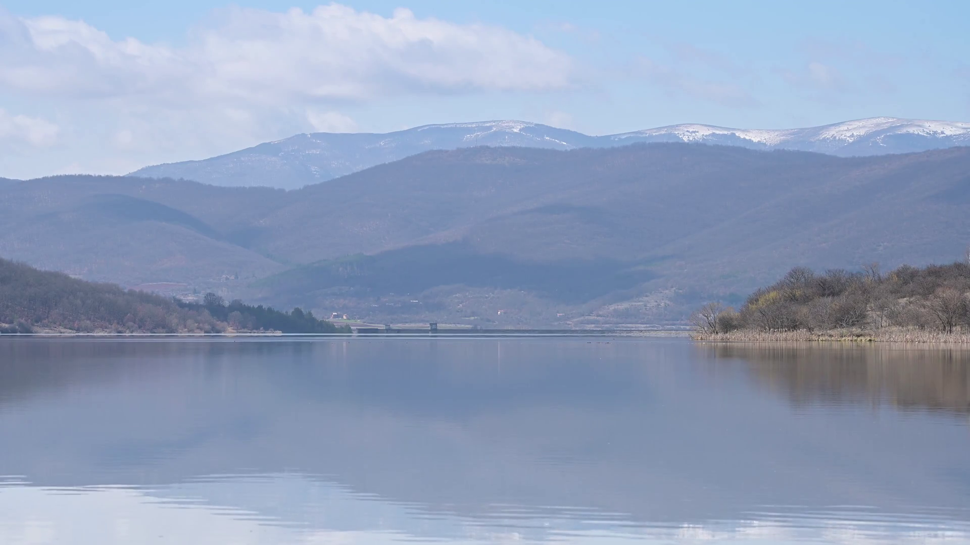 Calm Lake Blue Sky Snowy Mountain Beautiful Stock Footage SBV-348401350 ...