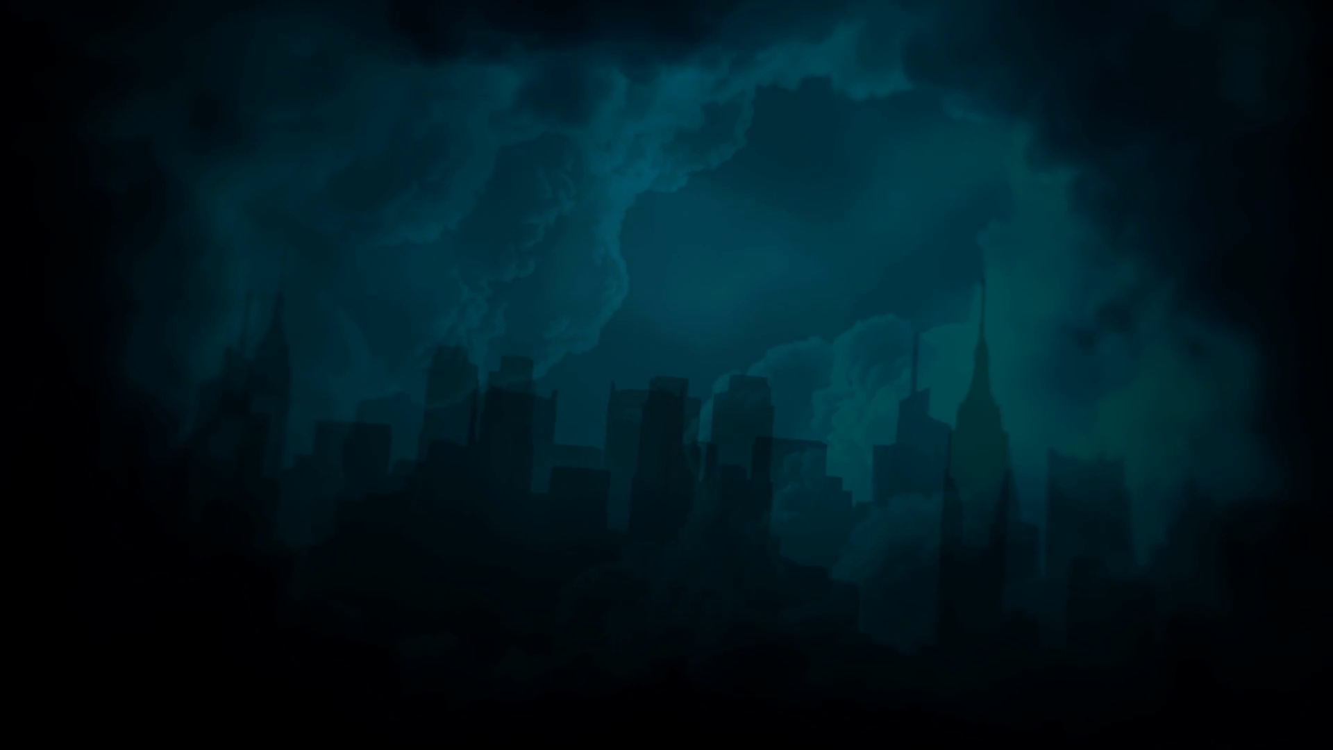 Cinematic background with cloud, rain and city and motion camera ...