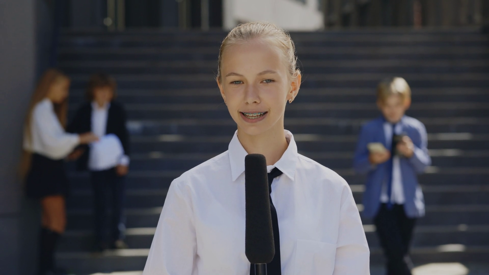 Portrait Of Little Female Tv Reporter Stock Footage SBV-351669781 ...