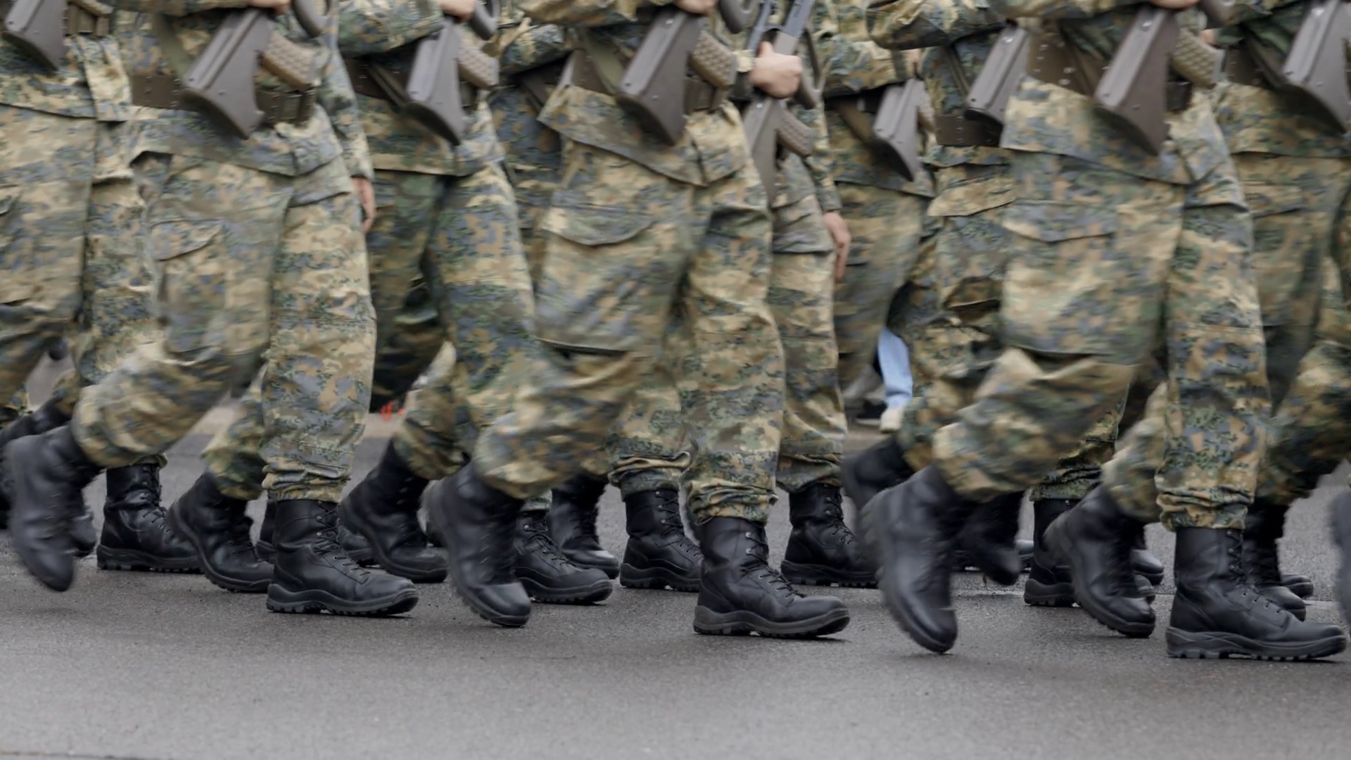 Uniformed Servicemen With Arms Machines Walk Stock Footage SBV ...