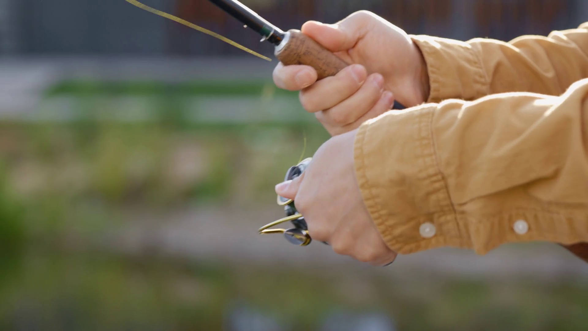 Close View Of Male Hands Cast Fishing Rod Stock Footage SBV-347764773 ...