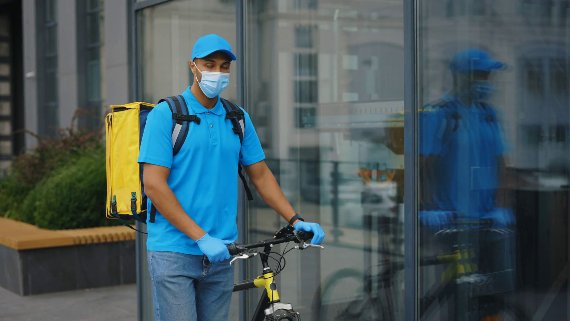 Tracking Delivery Man Courier Wearing Stock Footage SBV-348393816 ...