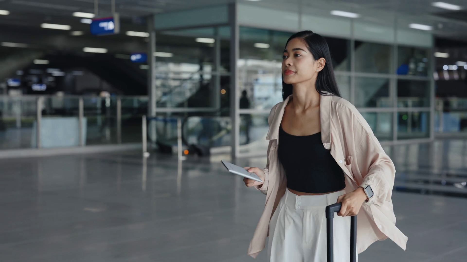 Lady Tourist Rushes To Gate Holding In Hand Stock Footage SBV-348816284 ...