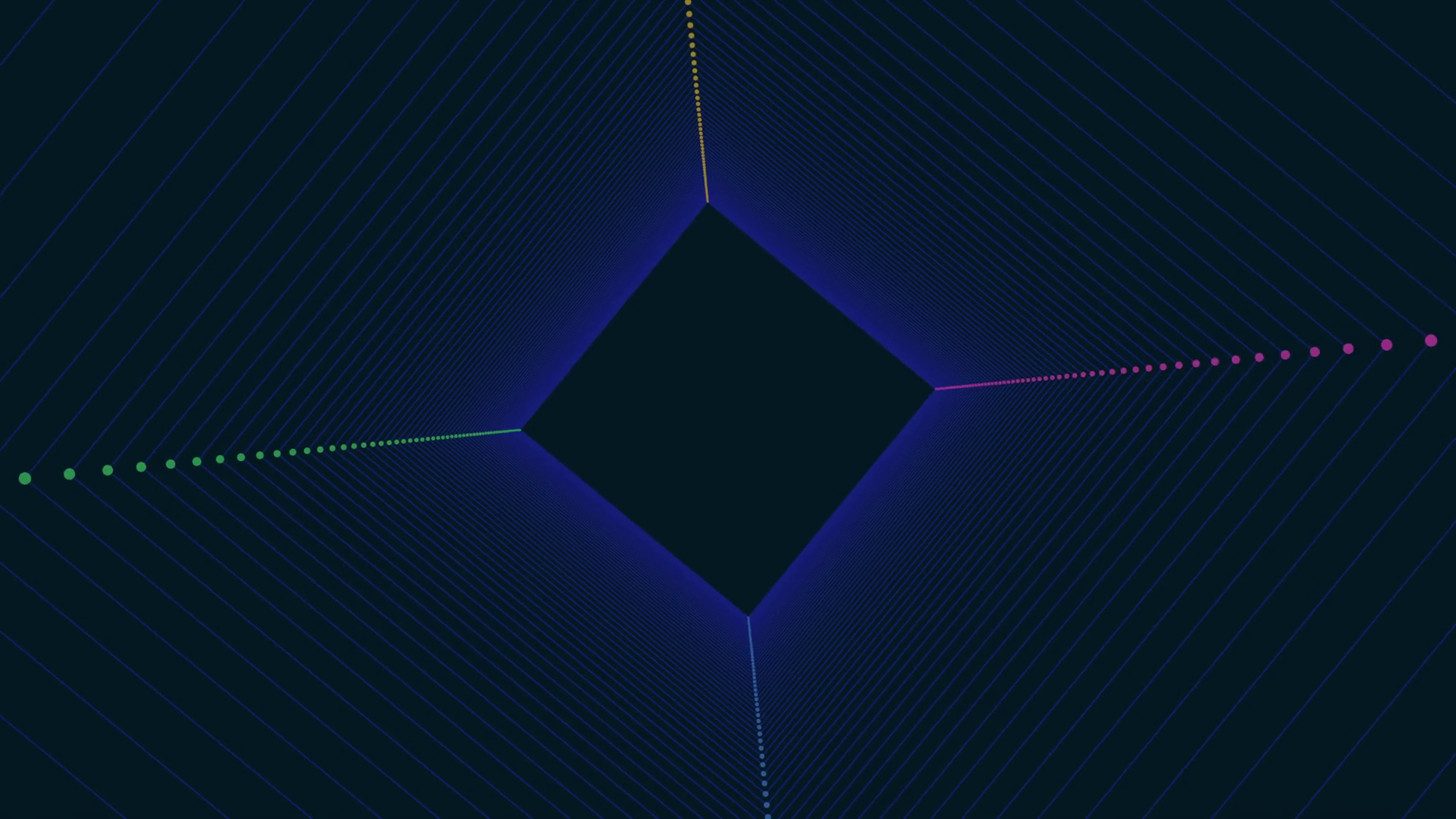 Neon rainbow dots and cubes hole in dark galaxy, motion abstract space ...