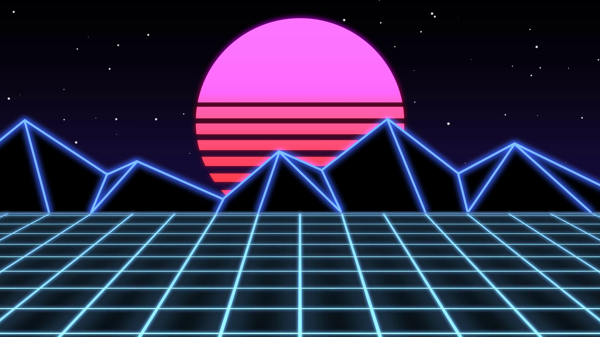 Neon Mountain Moon With Blue Grid In Galaxy Stock Motion Graphics SBV ...