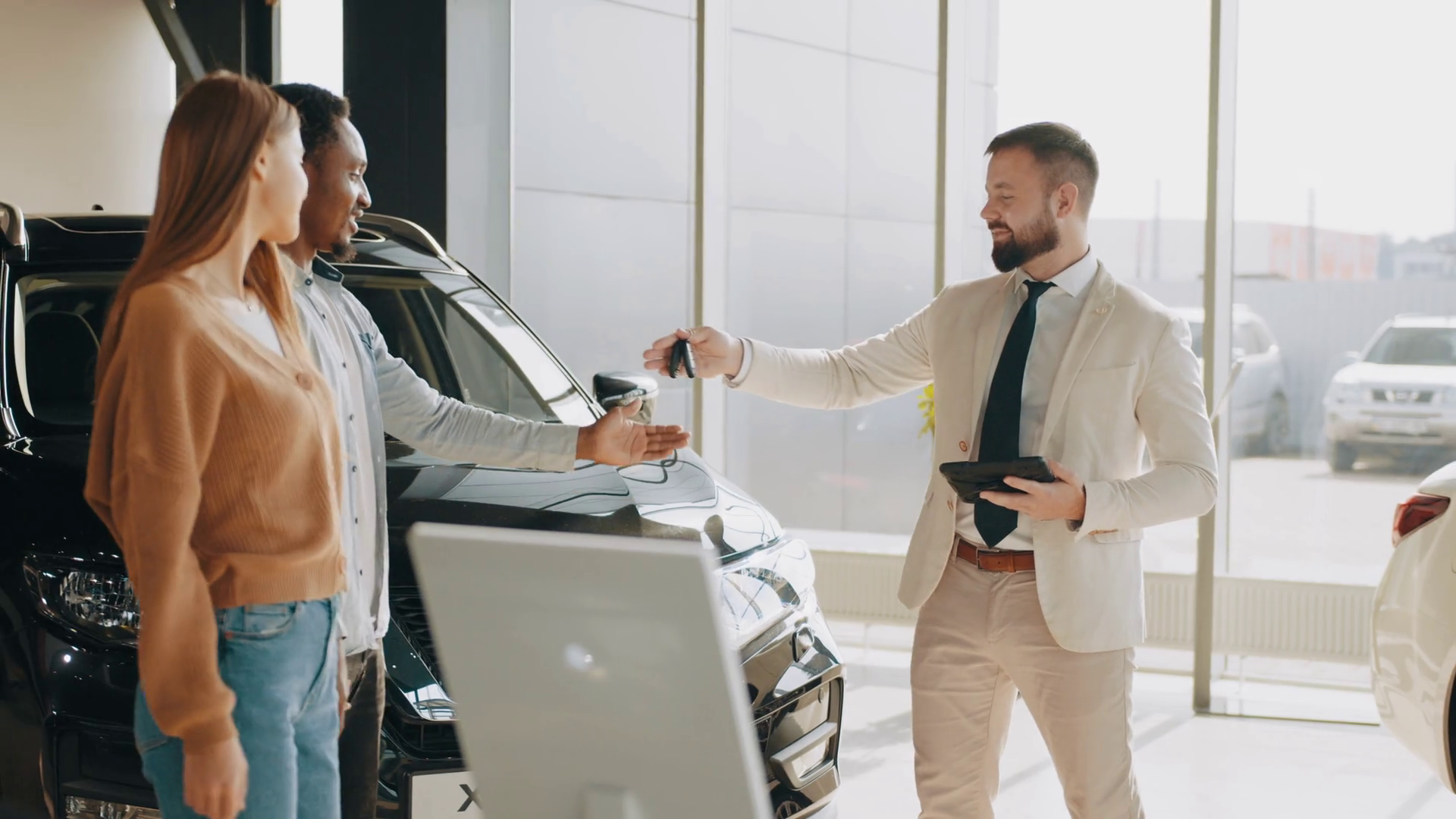 Caucasian Auto Dealer In Suit Giving Keys Of Stock Footage SBV ...