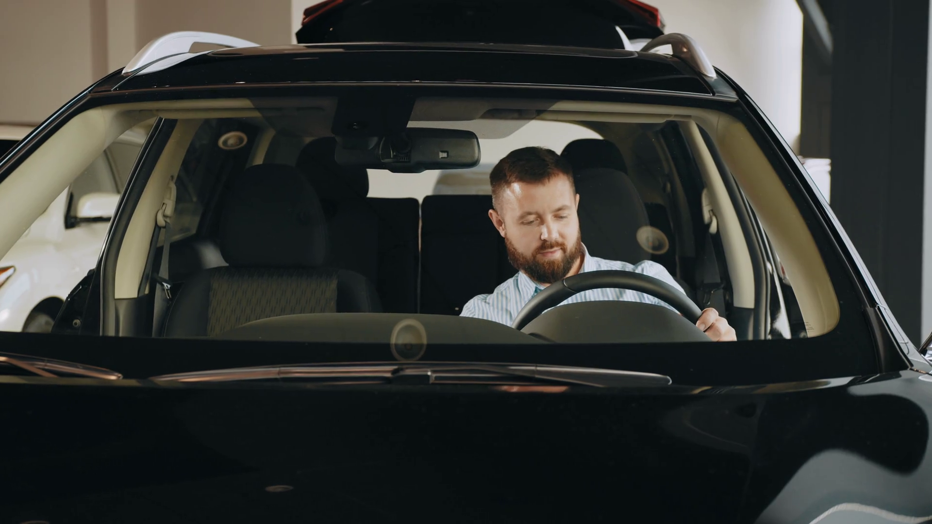 Smiling Caucasian Man Sitting On Driver's Stock Footage SBV-348458319 ...