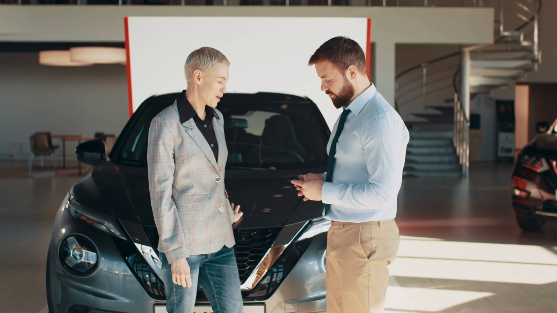 Car Salesman Handing Over Keys Of Vehicle To Stock Footage SBV ...