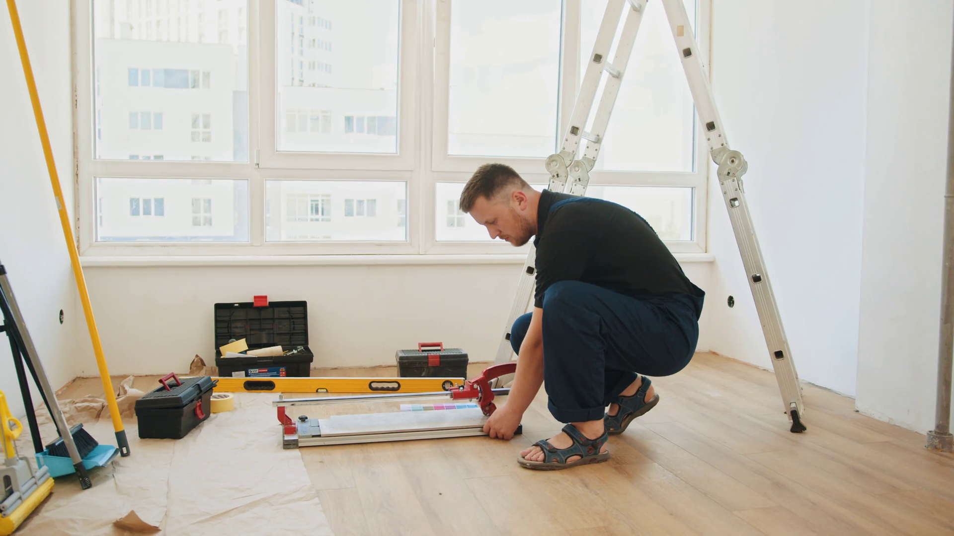 Interior Finishing Worker Tiler Handyman Stock Footage SBV-348451183 ...