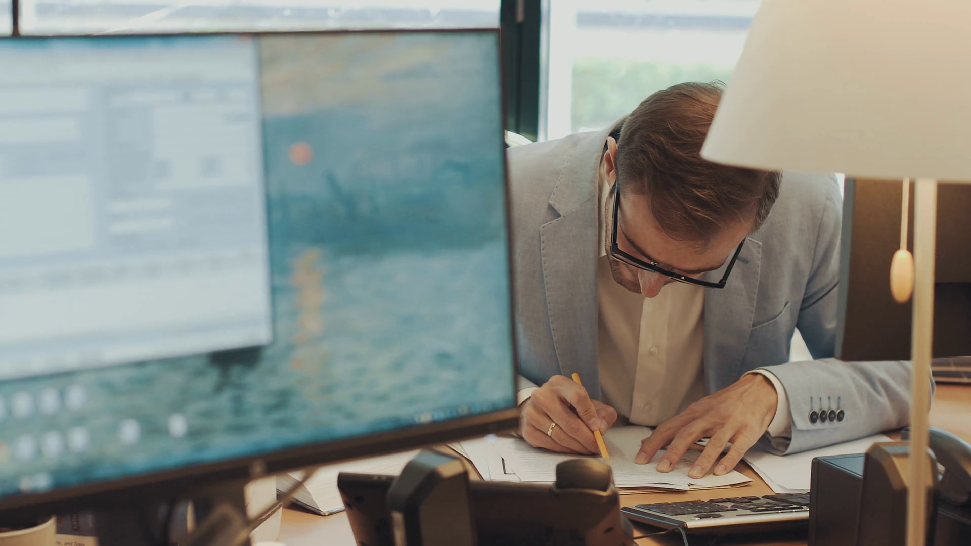 Serious Young Businessman Checking Corporate Stock Footage SBV ...
