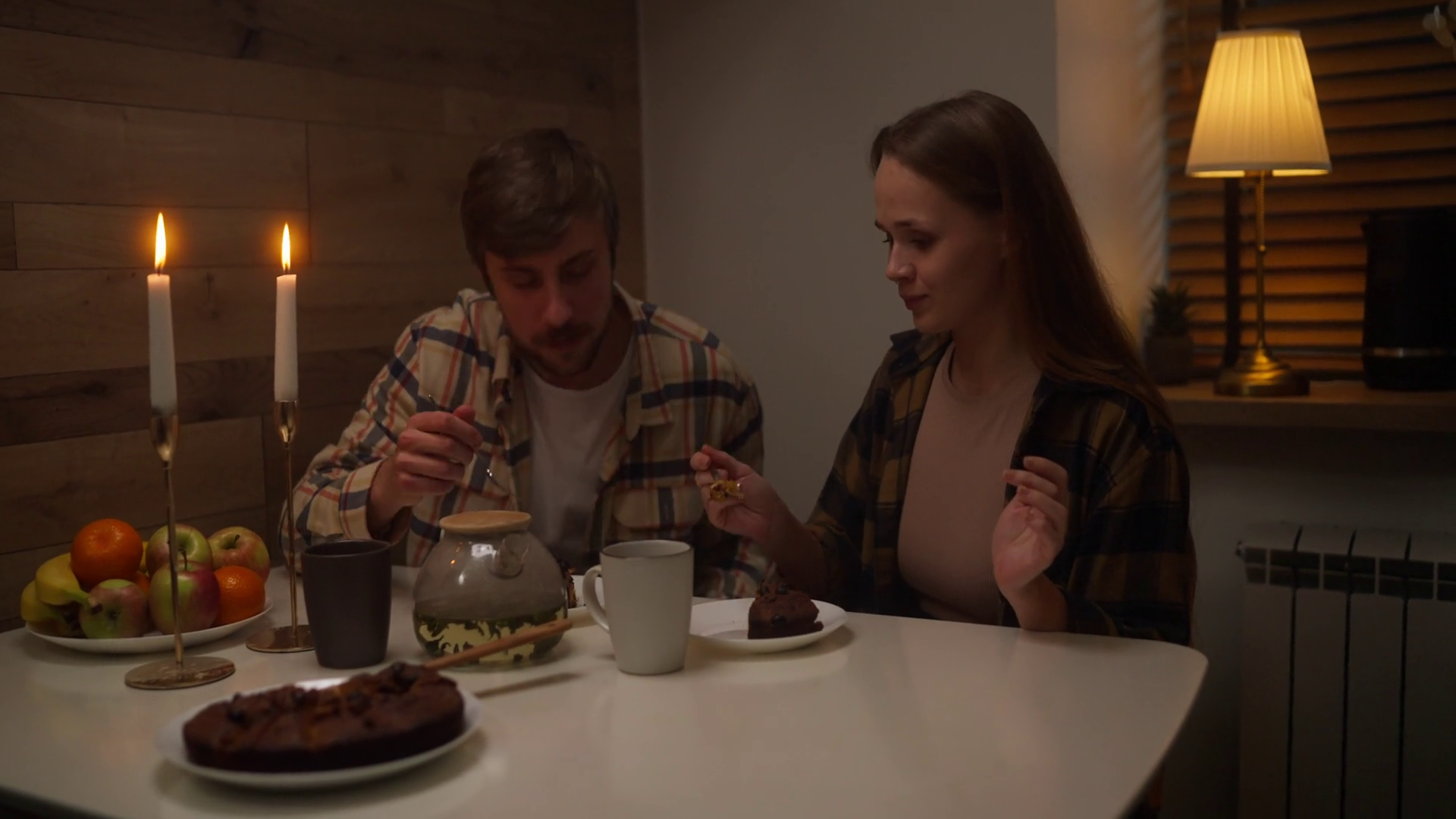 Happy Girl Boyfriend Eat Pie Feed During Stock Footage SBV-351801168 ...