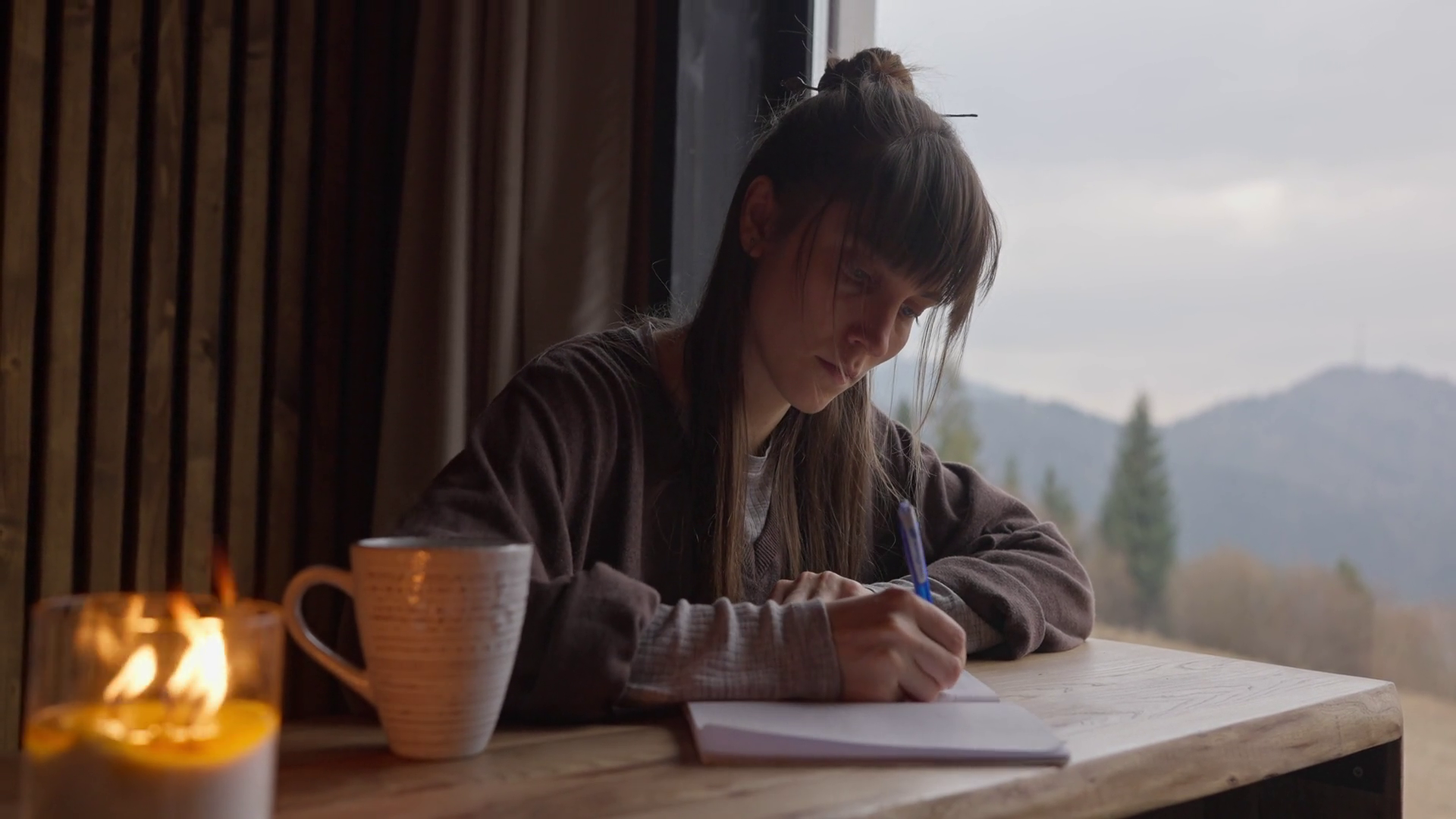 Concentrated Girl Writing In Diary Sitting Stock Footage SBV-352128809 ...