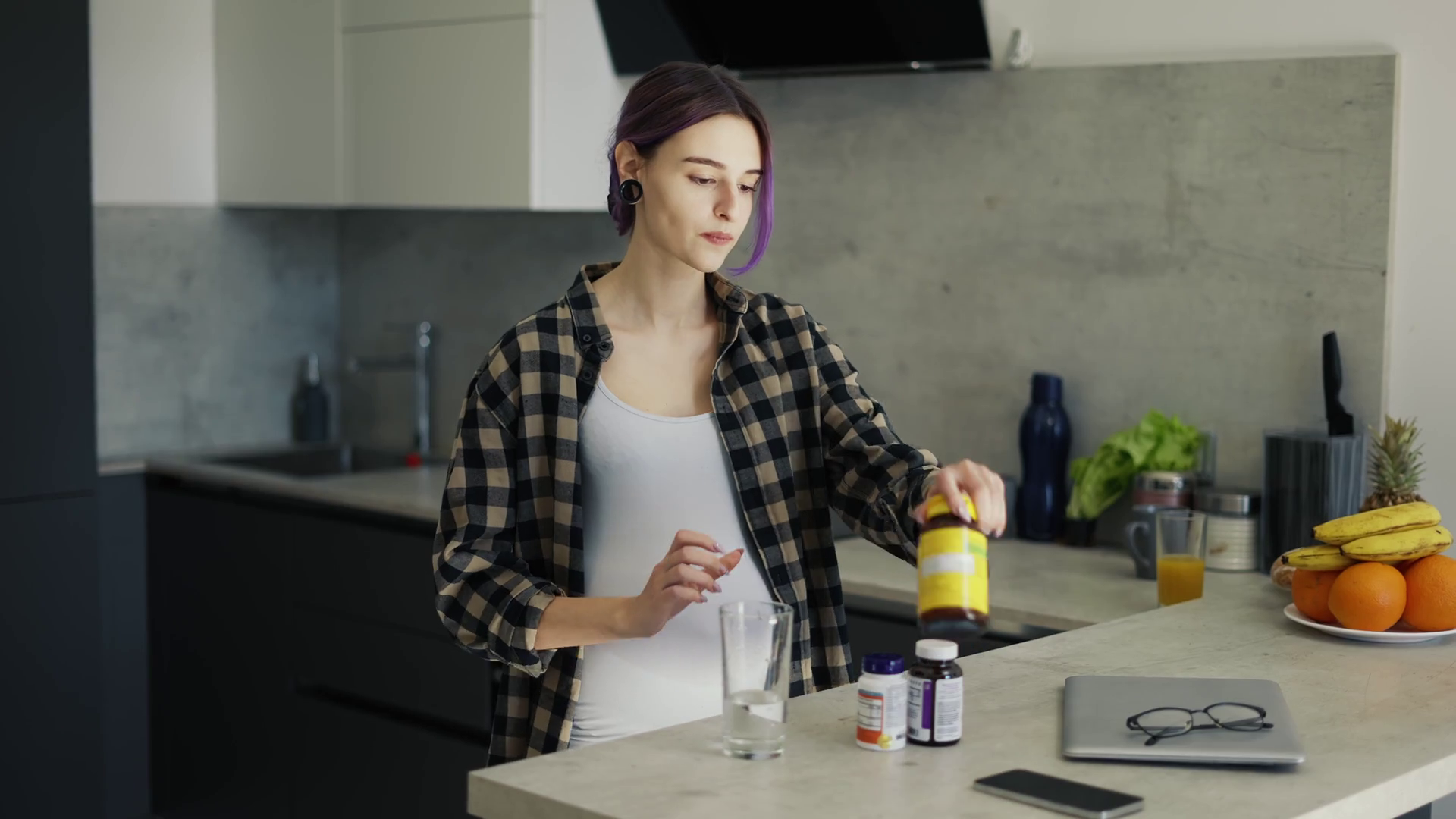 Brunette Lady Takes Necessary Vitamins At Stock Footage SBV-347152932 ...