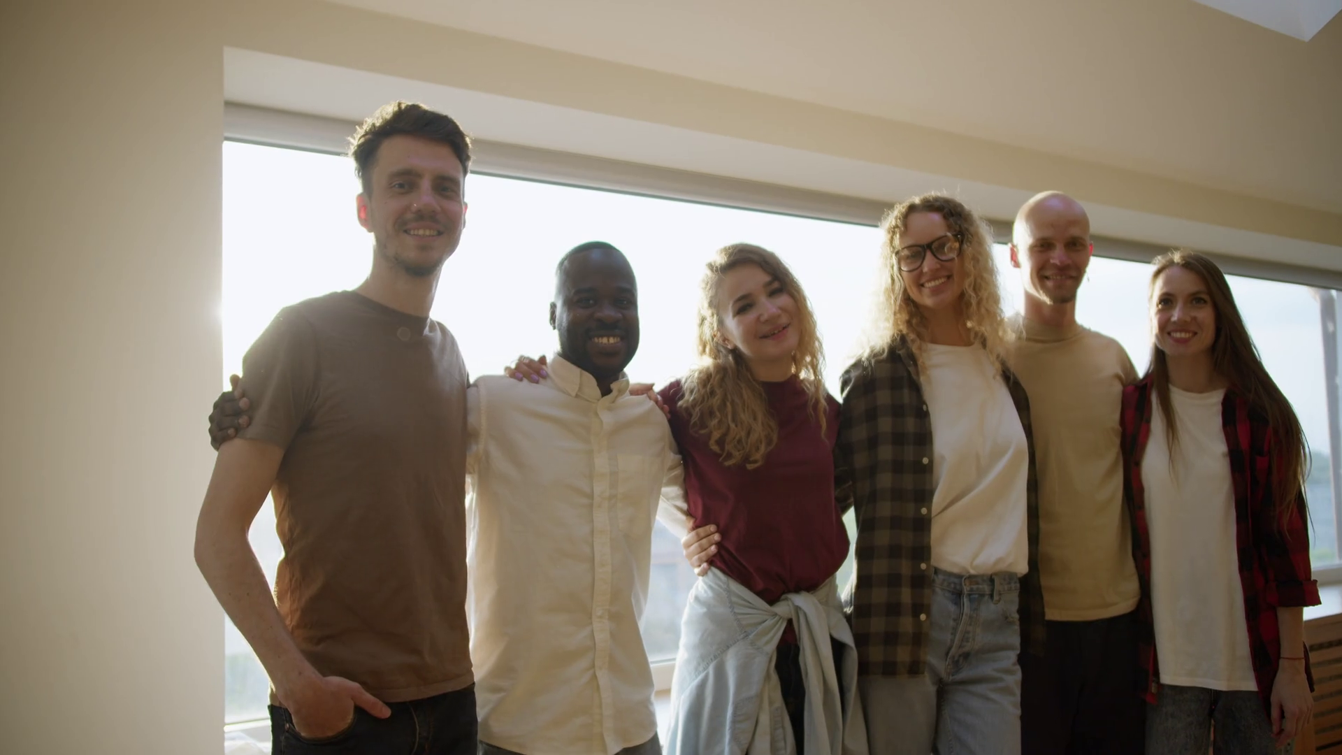 Multiracial Group Of People Lined Up Smiling Stock Footage SBV ...