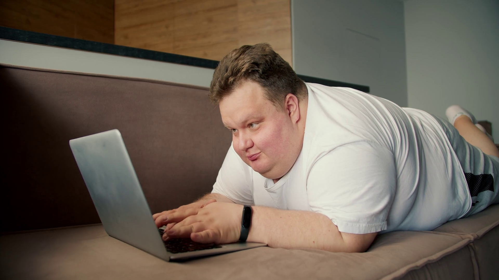 Close Up Shot Obese Man In White T Shirt Is Stock Footage Sbv 347788424 Storyblocks