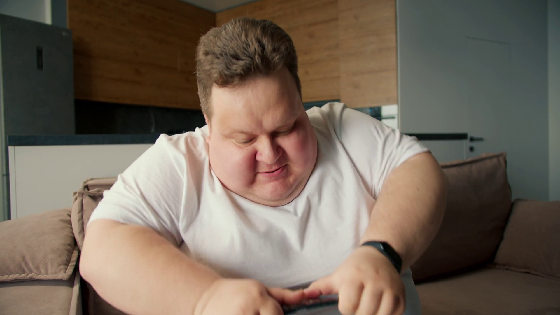 Angry Obese Man In White T shirt Gets Angry Stock Footage SBV 347788430