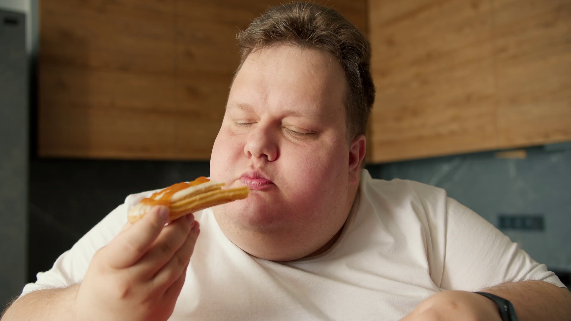 Close-up Shot: Young Obese Man With Sweet Stock Footage SBV-347788450 ...