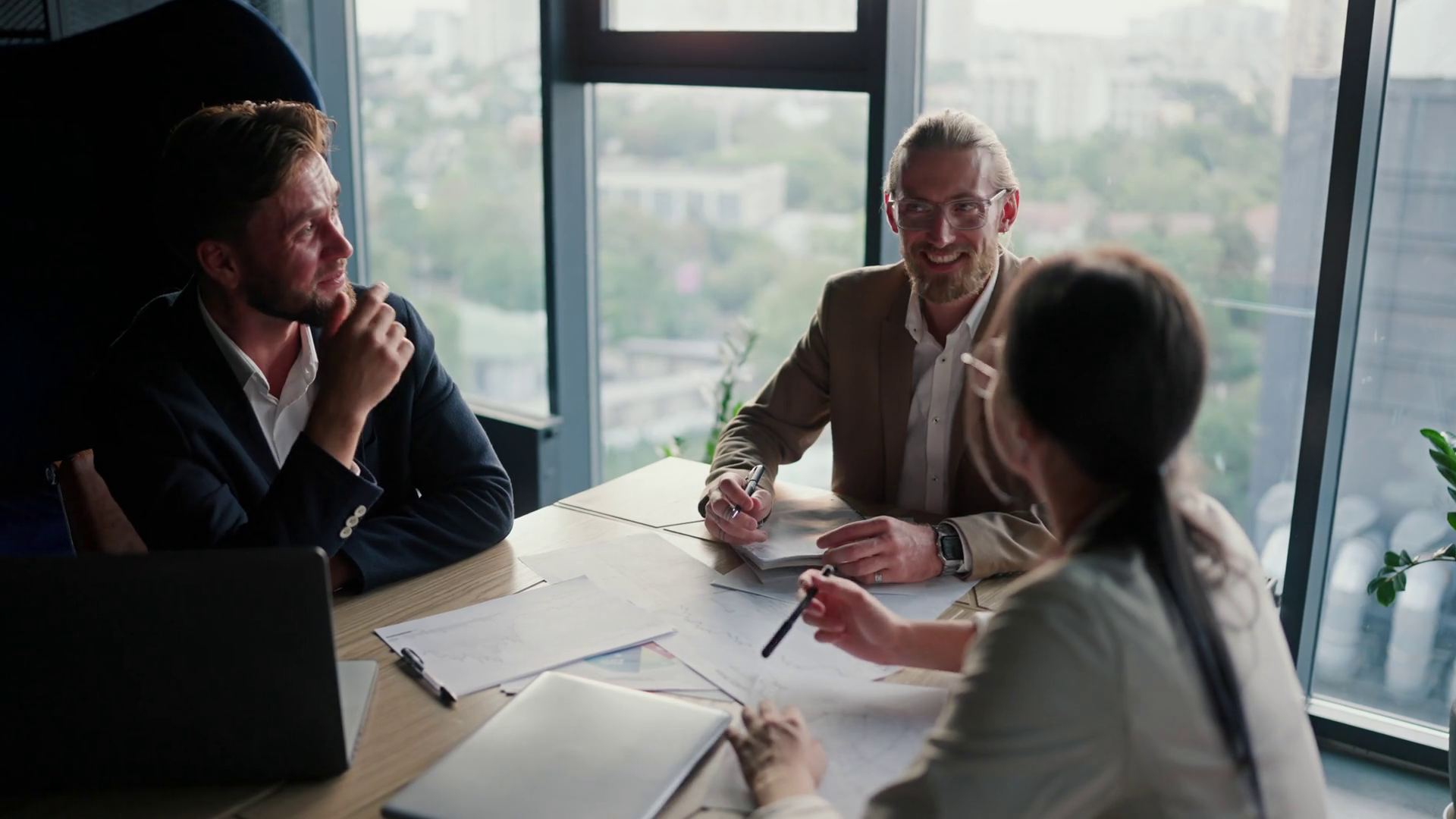 Three Office Workers Two Guys Girl In Stock Footage SBV-348561639 ...