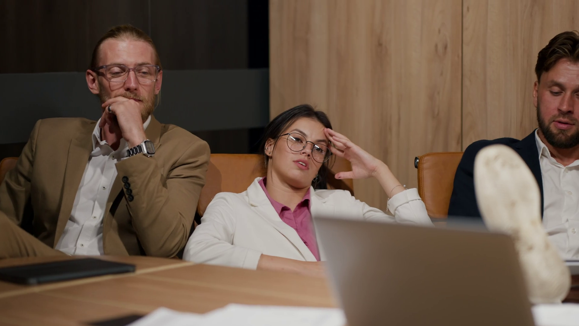 Tired Group Of Office Workers Leaning On Stock Footage SBV-348561539 ...