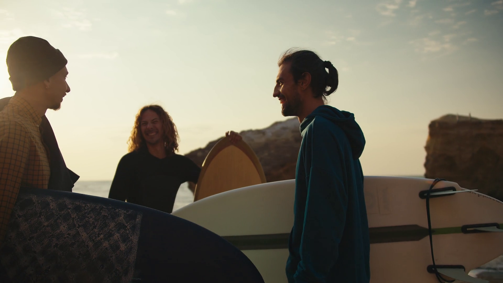 A Group Of Three Guys Surfer Friends Stand Stock Footage SBV-348694520 ...