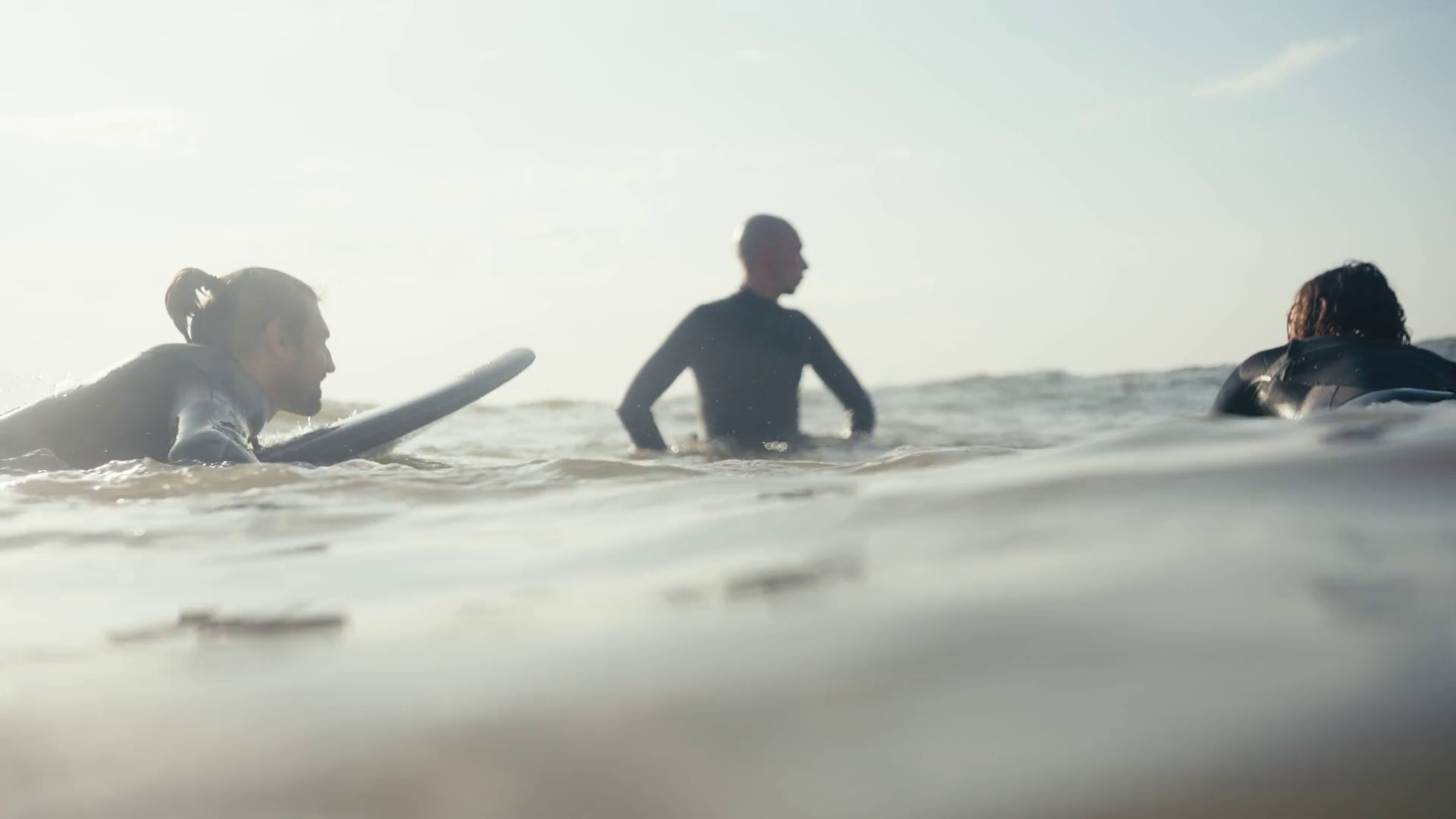 A Bald Man Surfer In Wetsuit Stands In Sea Stock Footage SBV-348694222 ...