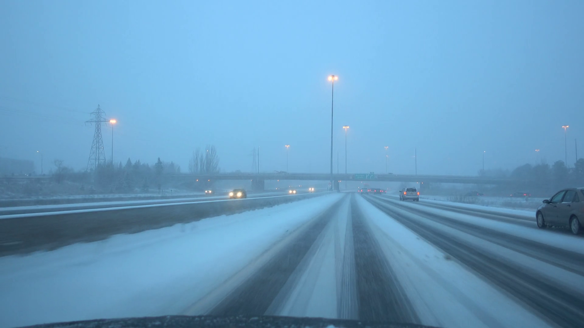 Driving Down Snow Covered Highway At Rush Stock Footage SBV-326614298 ...