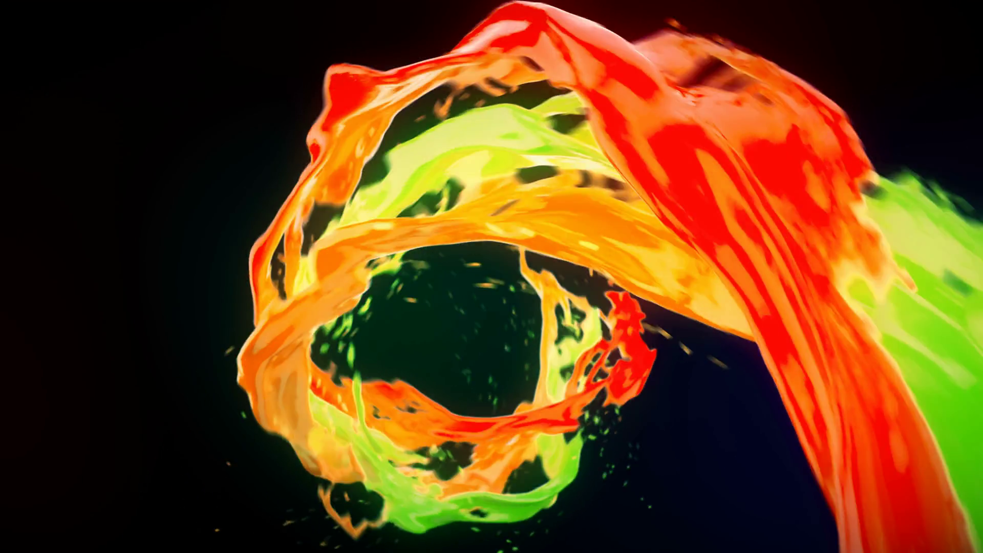 Abstract bright colorful liquid vortex flow with splashes slow motion ...