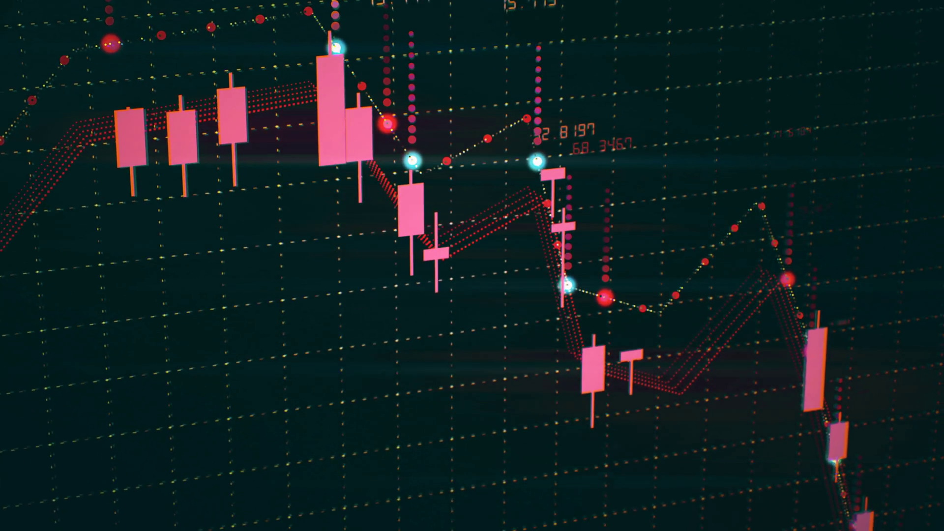 Futuristic digital business forex currency candle chart fall. 3D ...