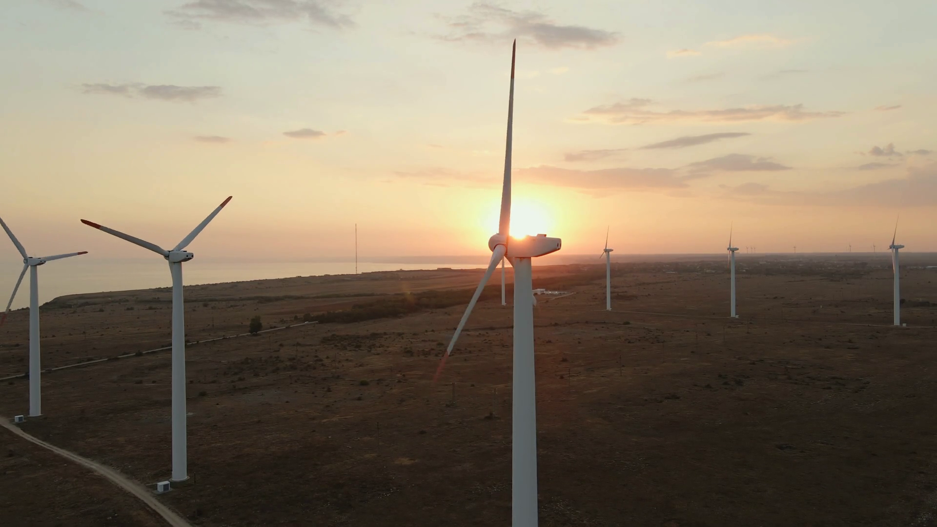Aerial View Of Wind Turbines With Rotating Stock Footage SBV-347404735 ...
