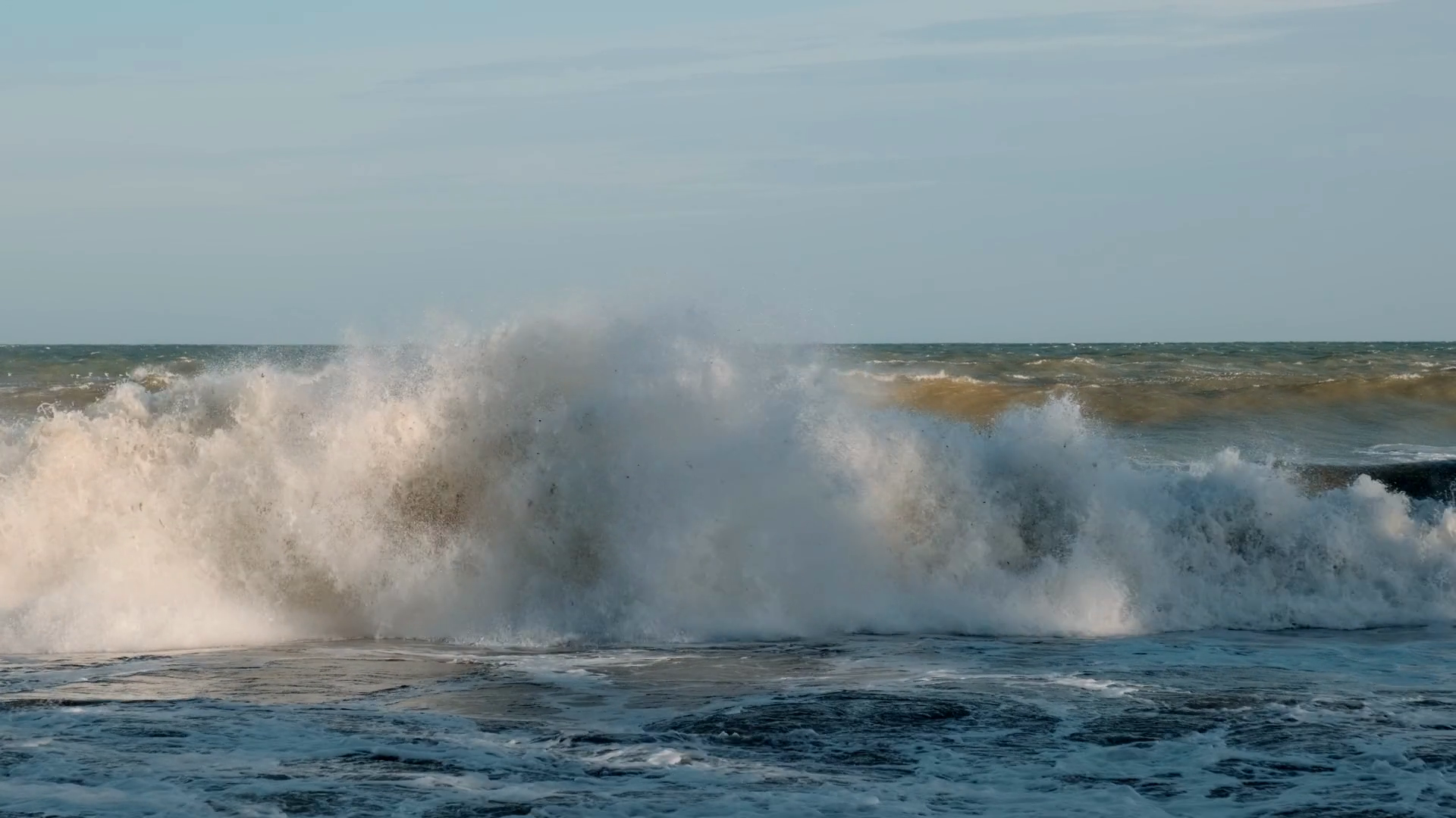 Large Sea Waves Crash On Sand During Spring Stock Footage SBV-347358111 ...