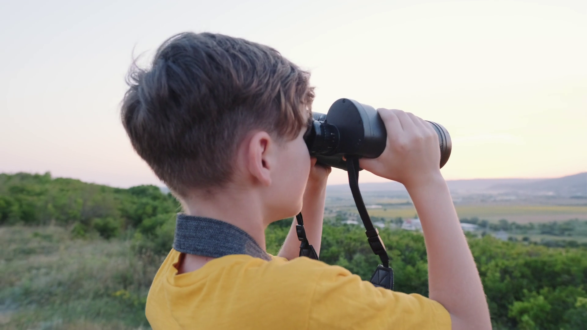 Happy Boy Looking Through Big Binoculars Stock Footage SBV-347297584 ...