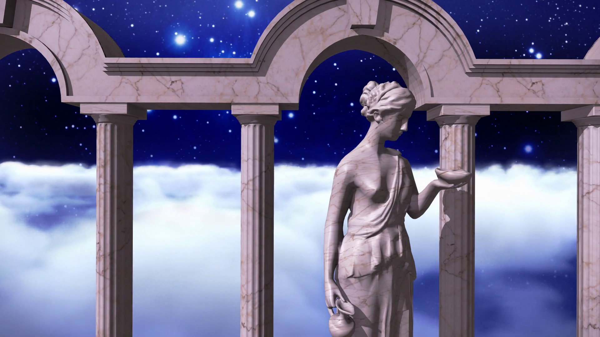 Ancient greek temple in space with sculpture Motion Background ...