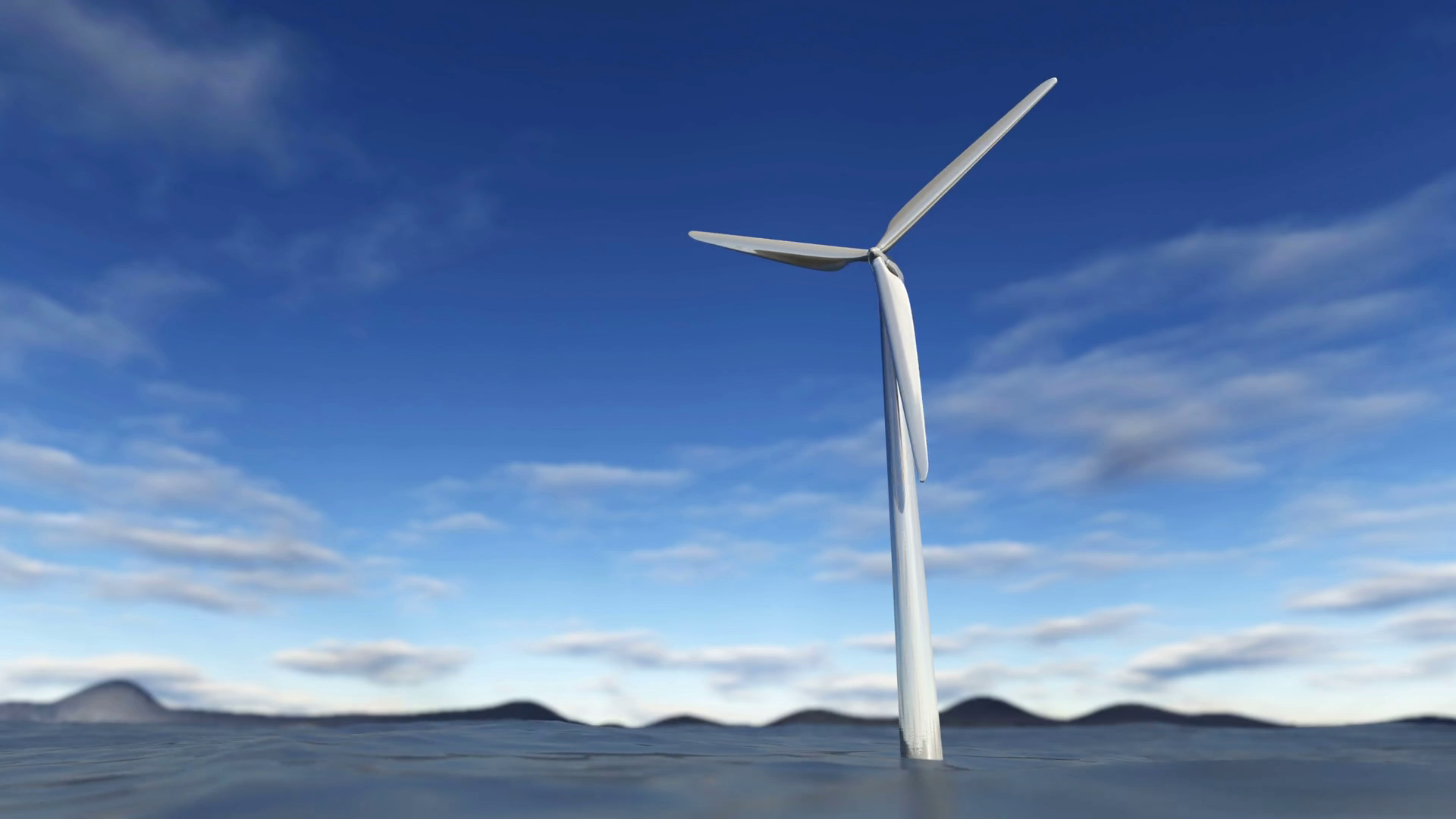 Animated wind turbine in an ocean with blue sky Motion Background 00:10 ...