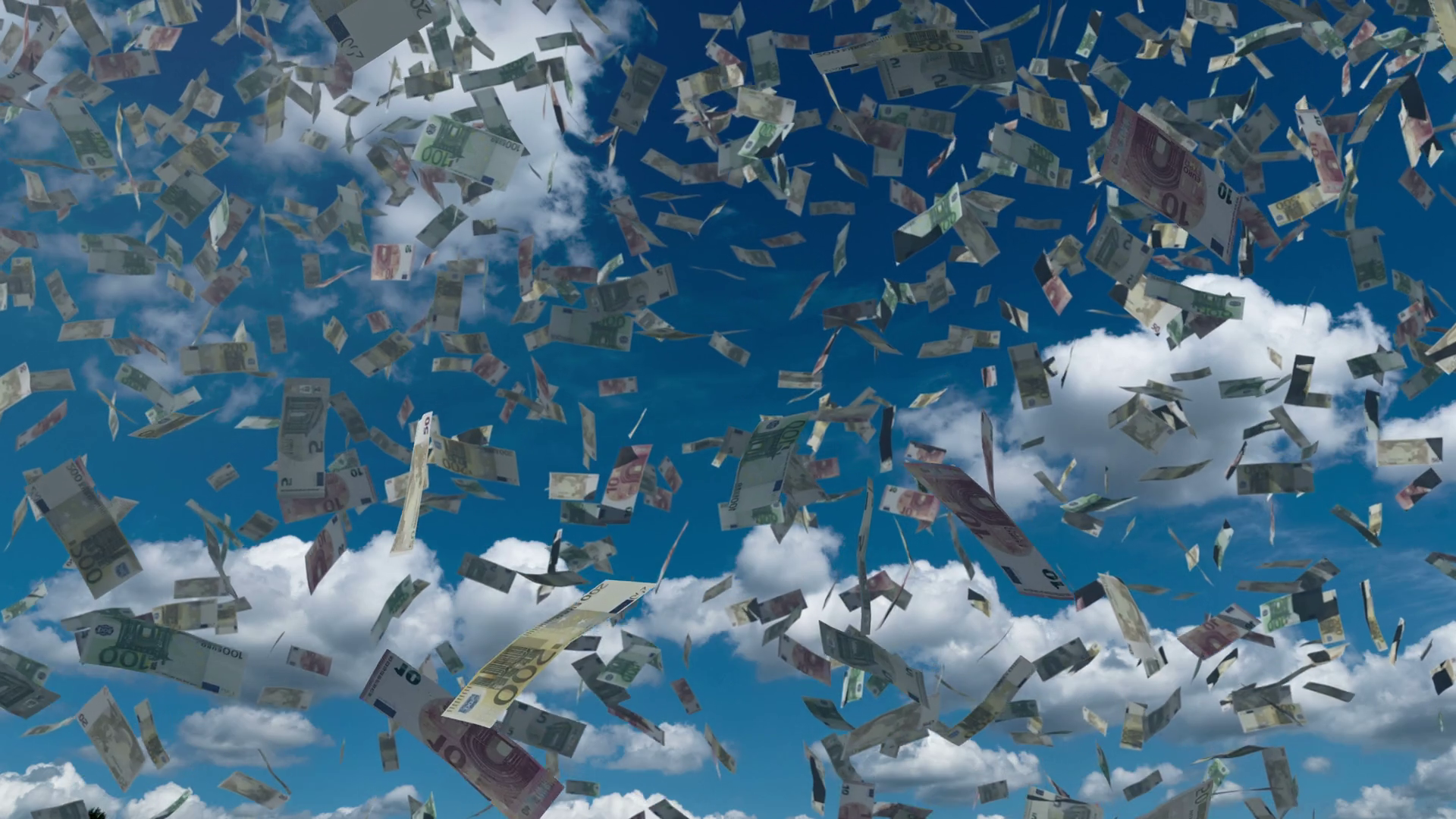 Paper Euro Money Fall From Blue Sky 4k Stock Motion Graphics SBV ...