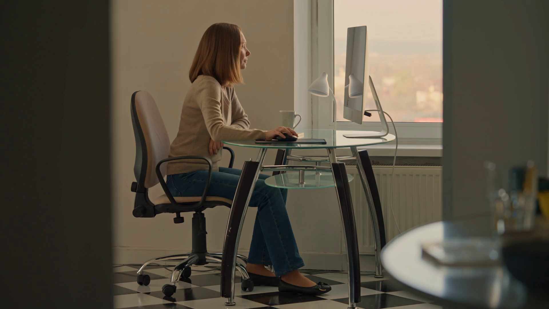 Woman Sitting At Desk Using Computer Workday Stock Footage SBV ...