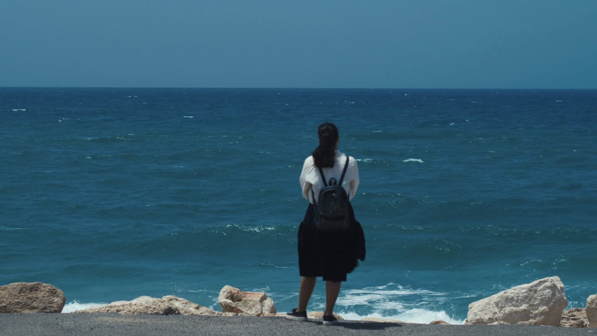 Lonely Girl On Mediterranean Sea Coast Stock Footage SBV-346760343 ...