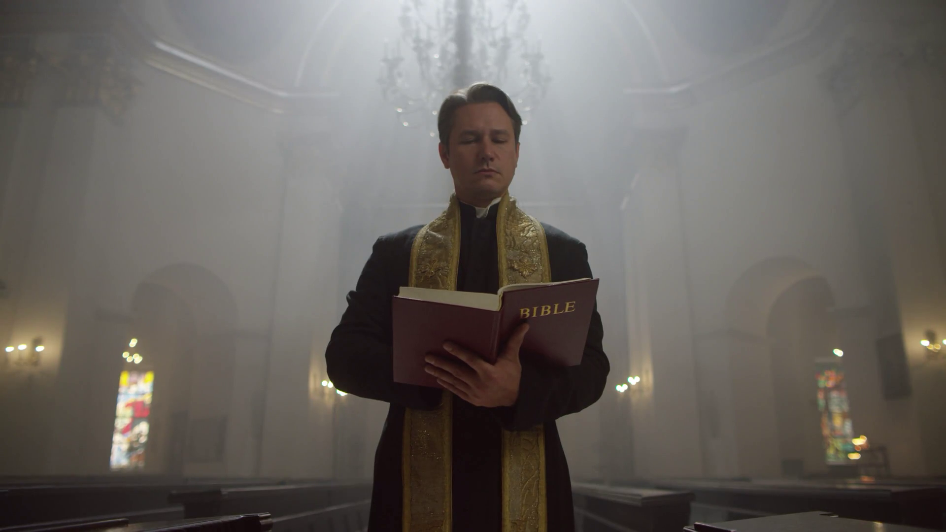 Priest Holding Bible Recites Verses With Stock Footage SBV-348723617 ...