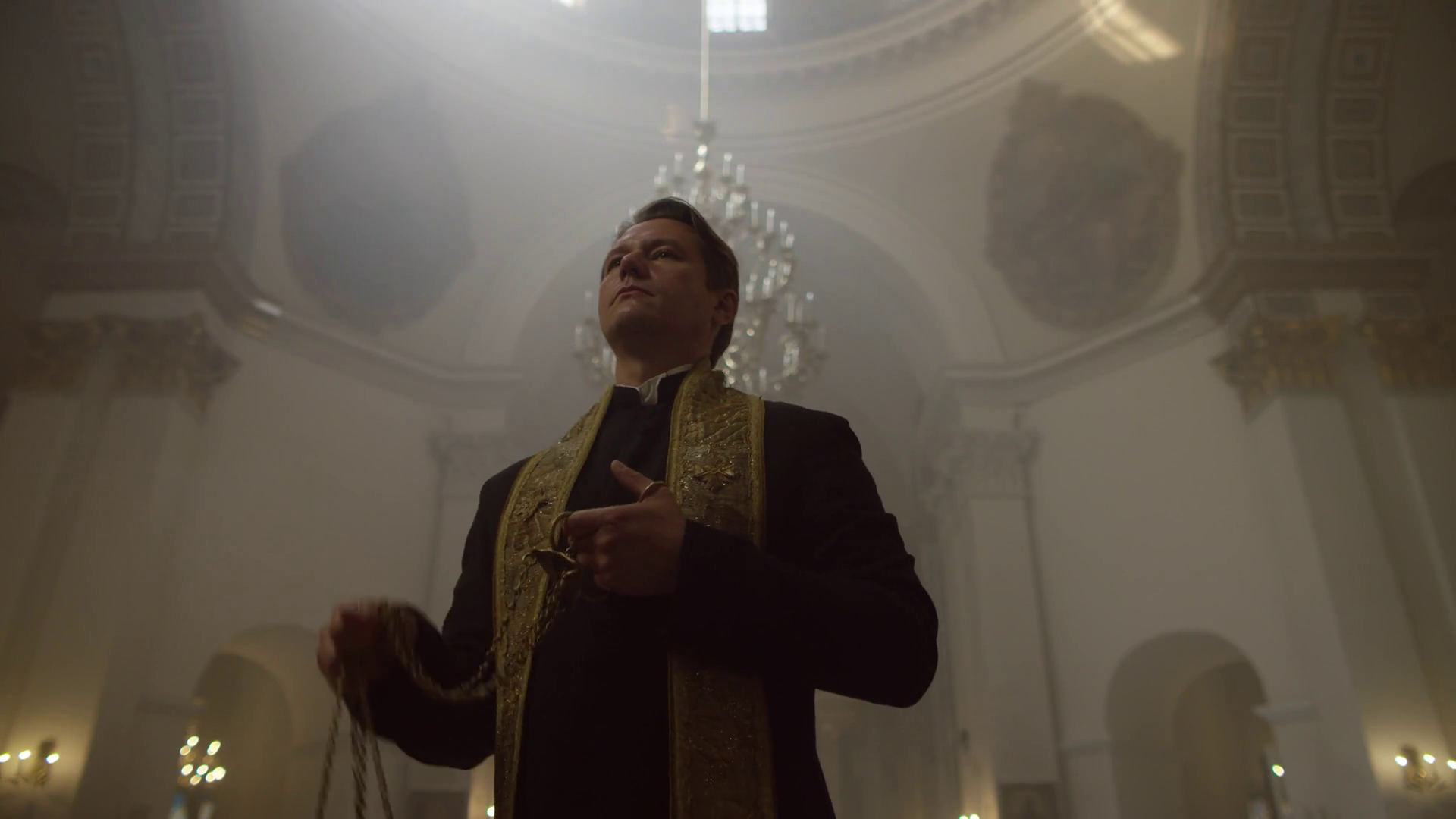 Priest Moves Through Church Swinging Smoking Stock Footage SBV ...