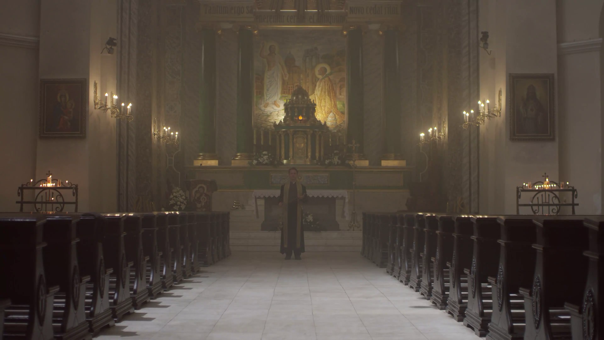 Reverend Walks Along Aisles: Priest Moving Stock Footage SBV-348723603 ...