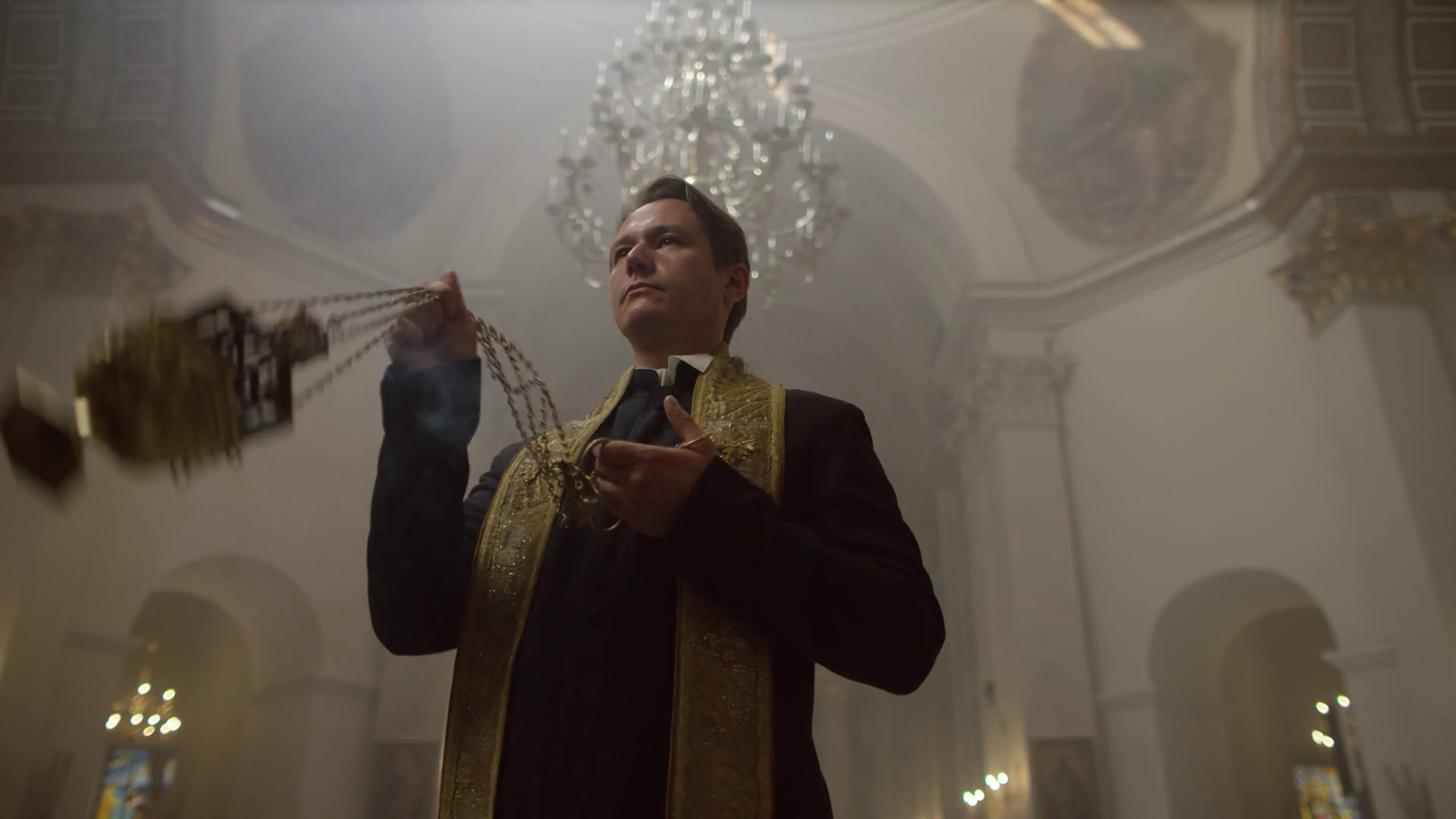 Priest Moves Through Church Swinging Smoking Stock Footage SBV ...