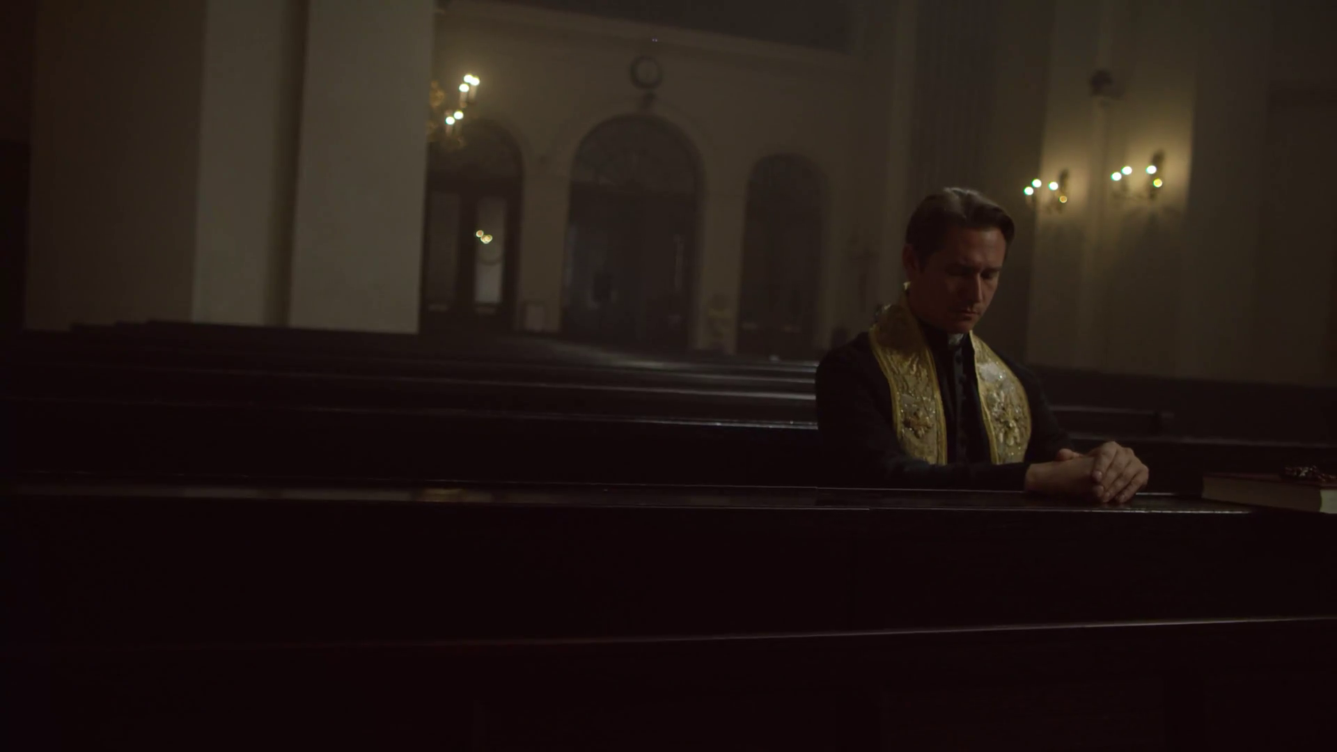 Priest Offers Prayer Devotion Kneeling In Stock Footage SBV-348723552 ...