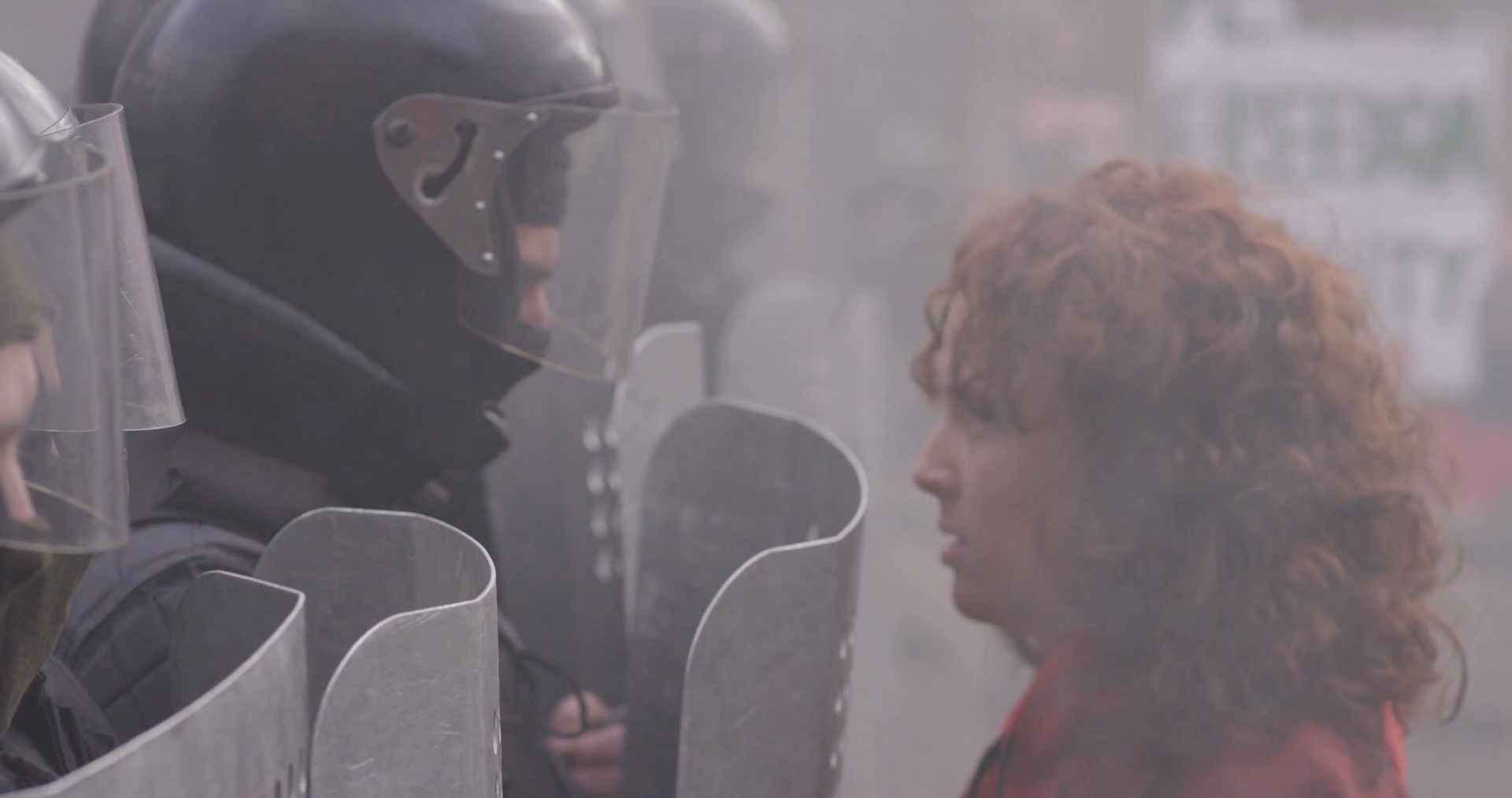 Angry Protester Girl Confronting Riot Police Stock Footage SBV ...
