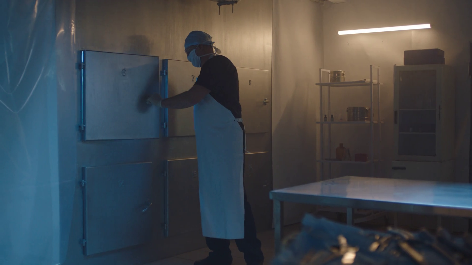 Attendant Removing Cadaver From Cold Storage Stock Footage SBV ...