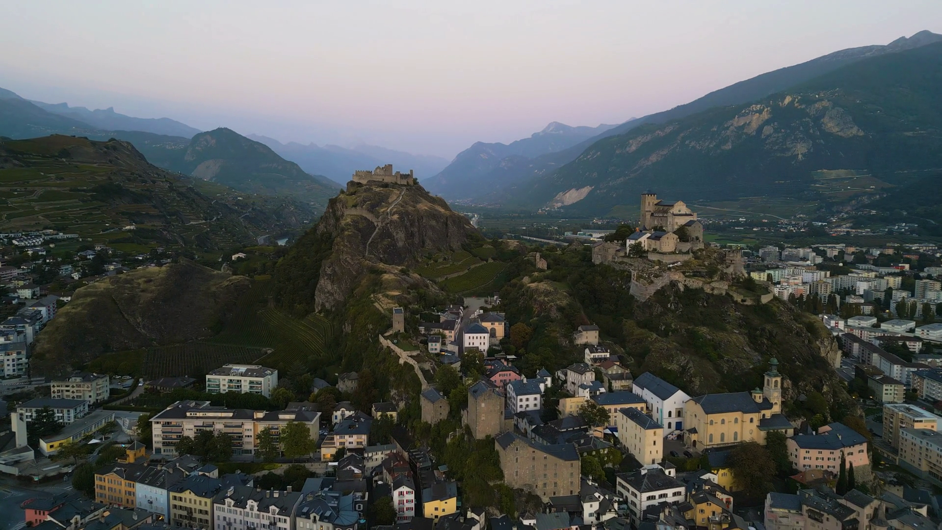 Sion Switzerland With Twin Peaks At Dusk Stock Footage SBV-348819683 ...