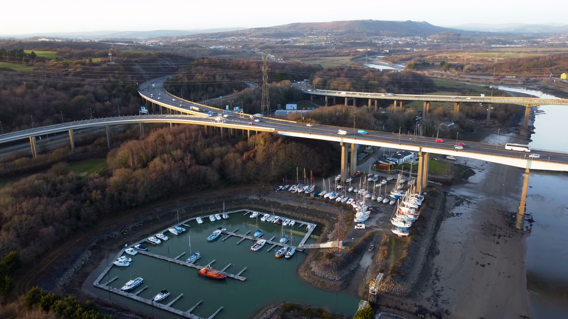Aerial View Of Bridge Crossing Neath River Stock Footage SBV-352374948 ...