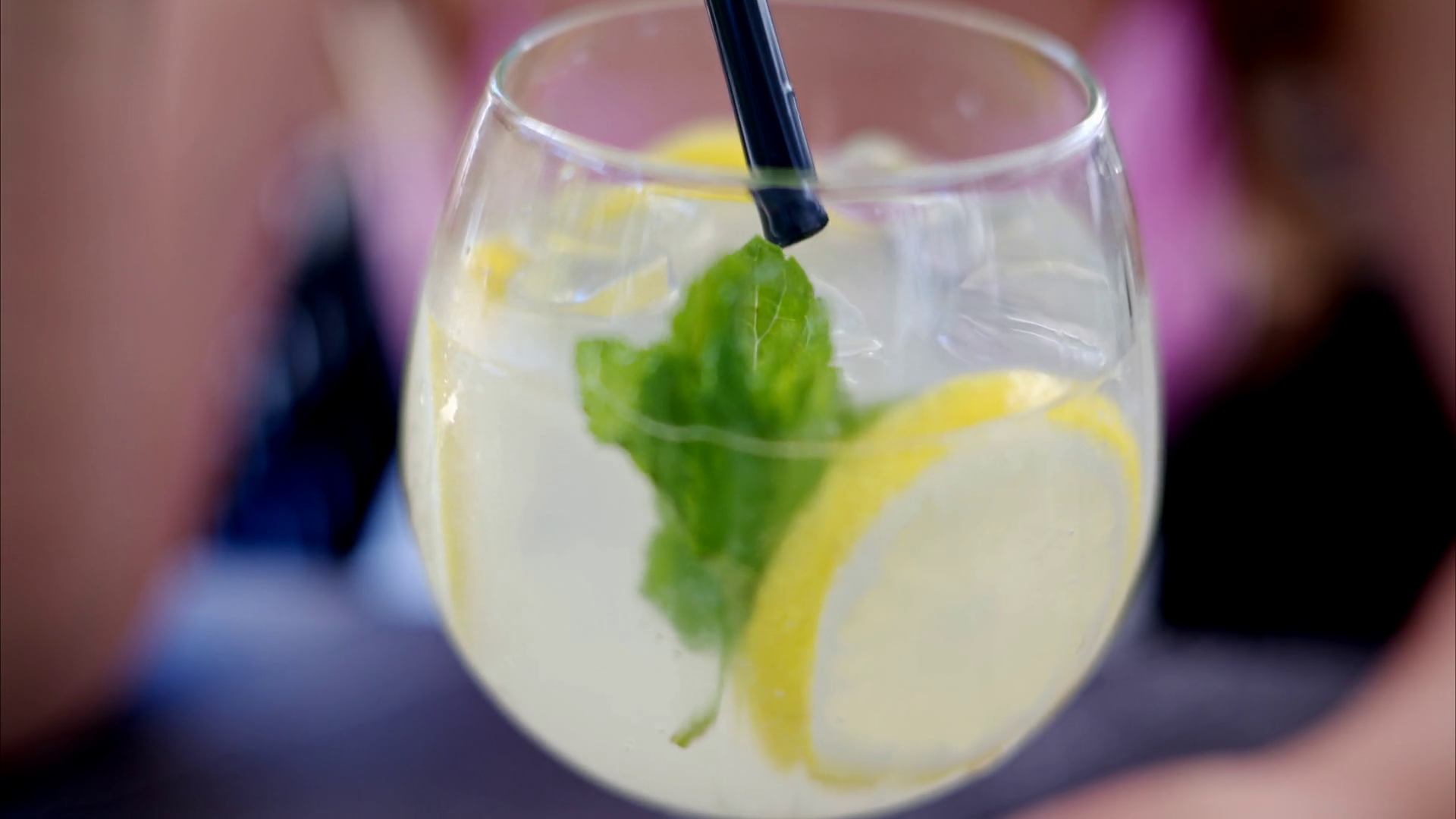 Woman Drinking Lemonade Glass With Mint Ice Stock Footage SBV-352402412 ...