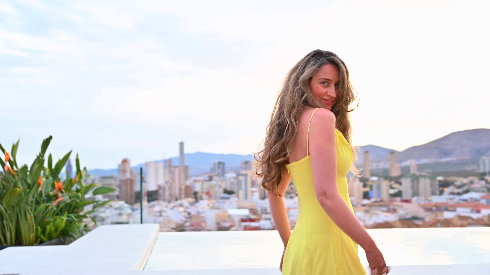 Woman In Yellow Summer Dress Dancing Pool In Stock Footage SBV ...