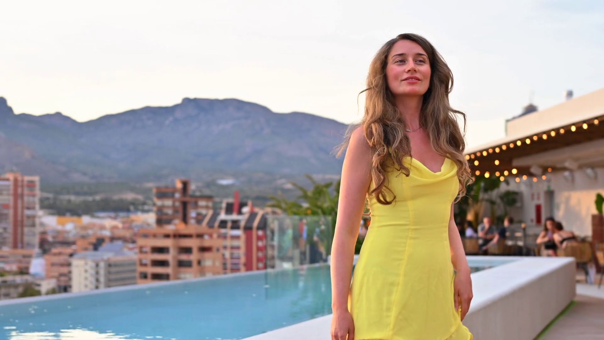 Woman In Yellow Summer Dress Dancing Pool In Stock Footage SBV ...