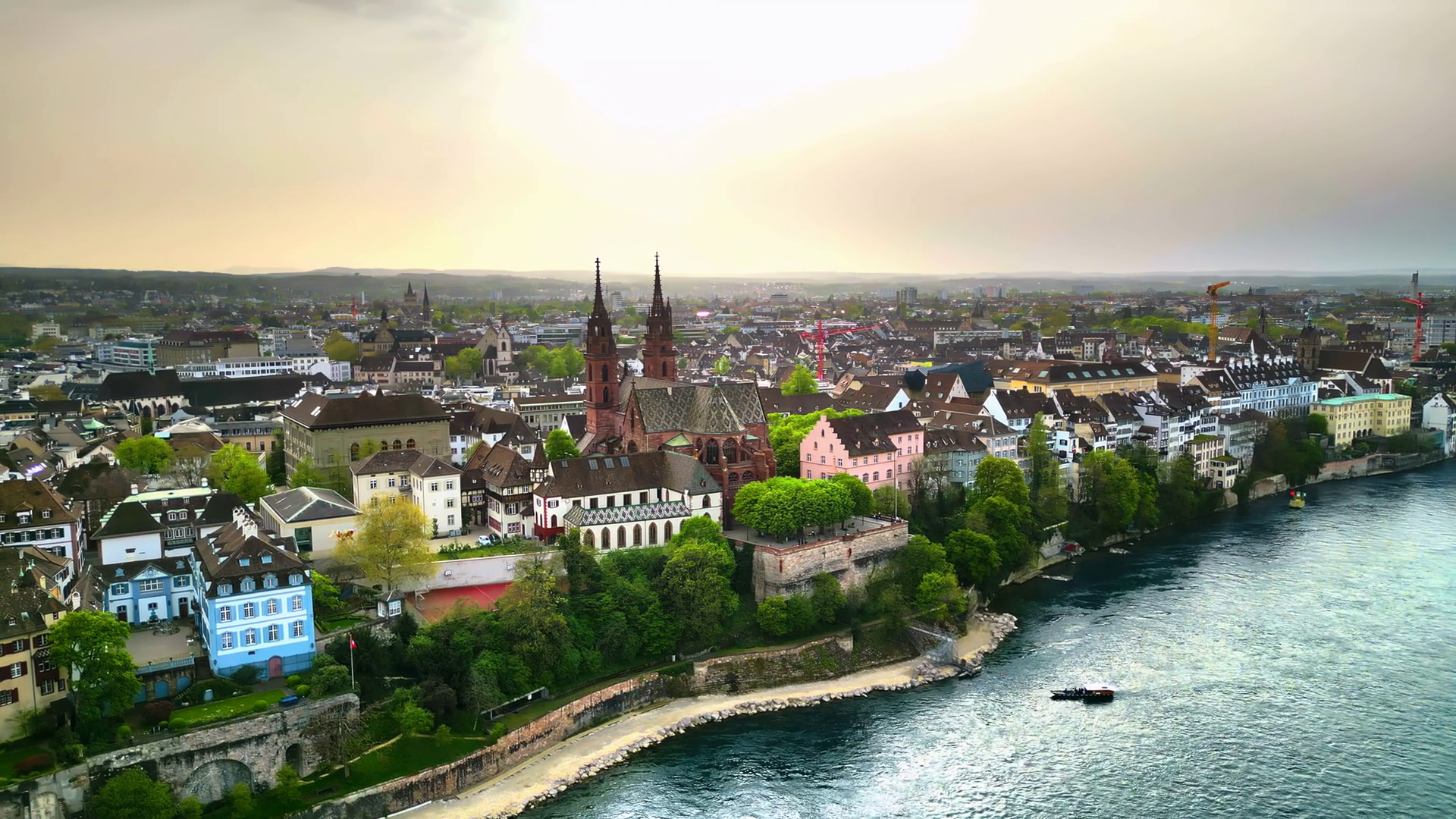 Aerial Drone View Of Basel River Rhine In Stock Footage SBV-352331538 ...