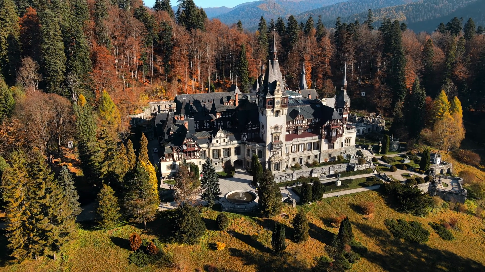 Aerial Drone View Of Peles Castle In Romania Stock Footage SBV ...